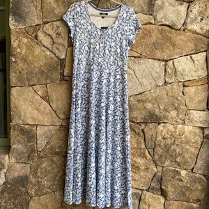 Chaps | Dresses | Chaps Size M Blue Floral Dress | Poshmark